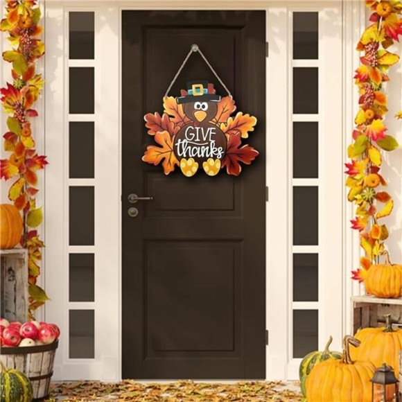 Accents | Give Thanks Sign Turkey Front Door Decor Thanksgiving Day ...